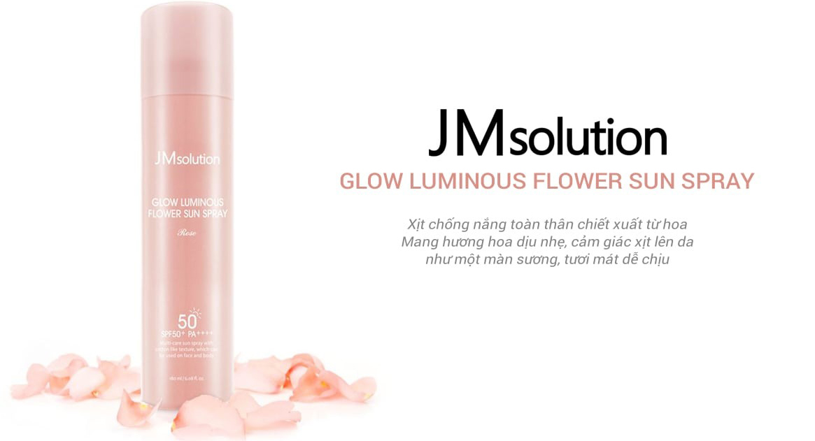 Xịt Chống Nắng Dưỡng Ẩm Da Jmsolution Glow Luminous Flower Sun Spray Rose 180ml